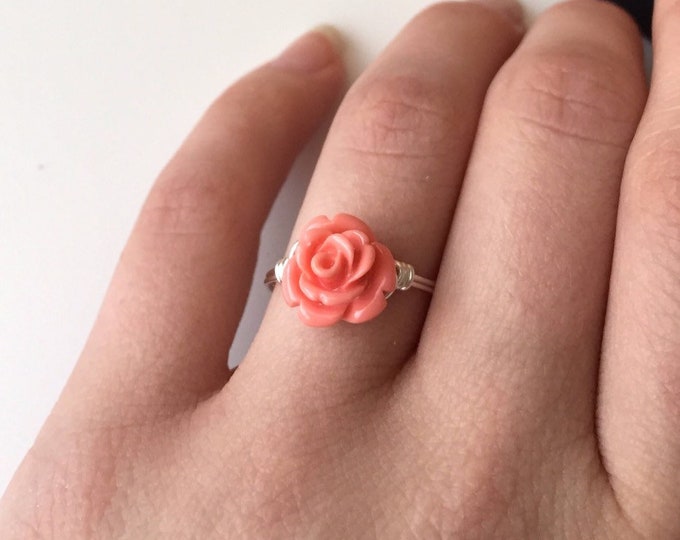 Peach Flower Ring Small Flower Ring Small Peach Flower - Etsy