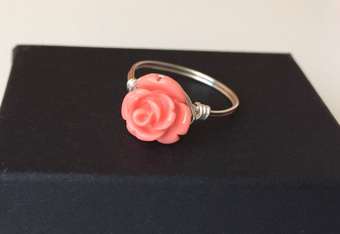 Peach Flower Ring Small Flower Ring Small Peach Flower | Etsy
