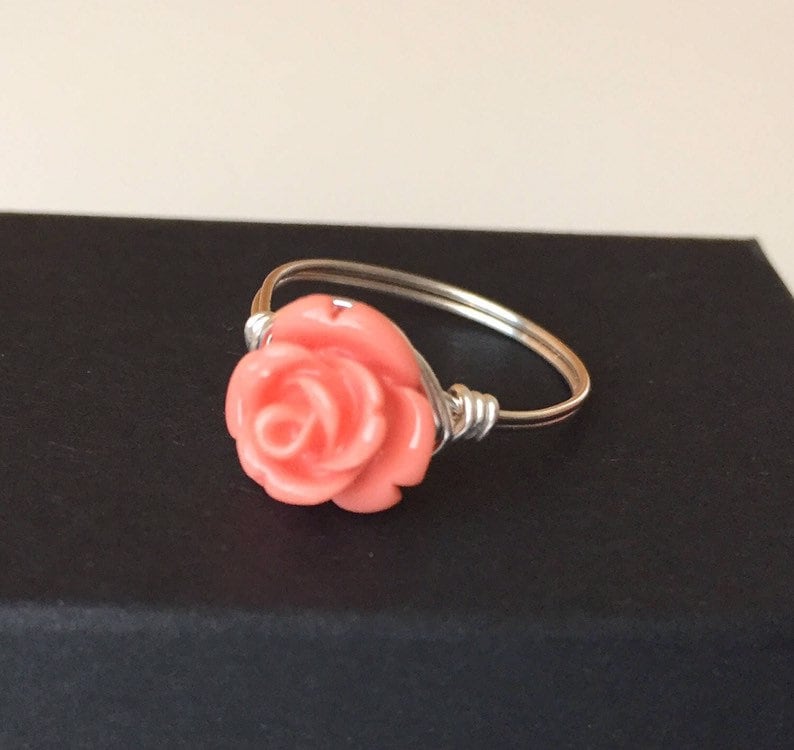 Peach Flower Ring Small Flower Ring Small Peach Flower | Etsy