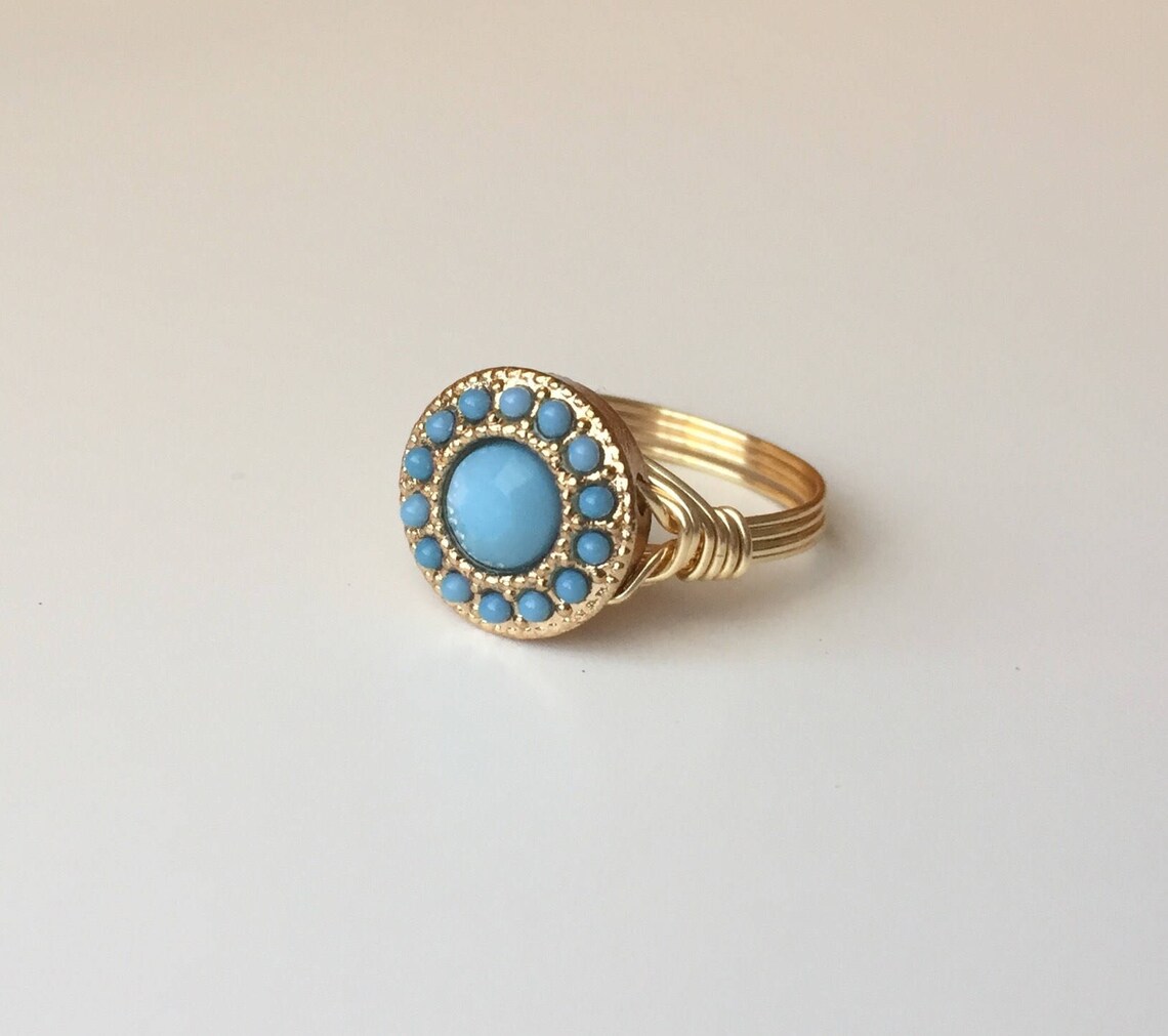 Sky Blue and Gold Ring Sparkly Ring Light Blue Ring Sky | Etsy