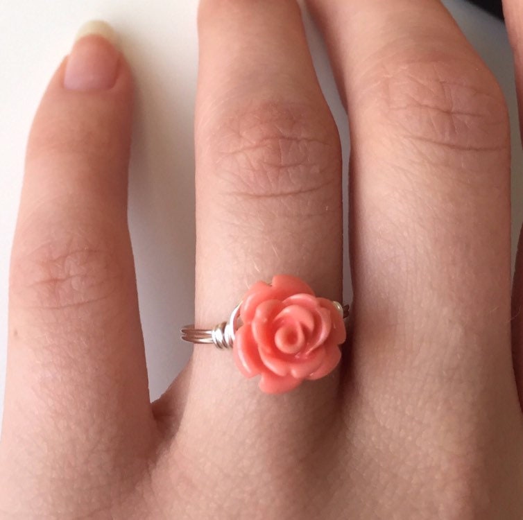 Peach Flower Ring Small Flower Ring Small Peach Flower | Etsy