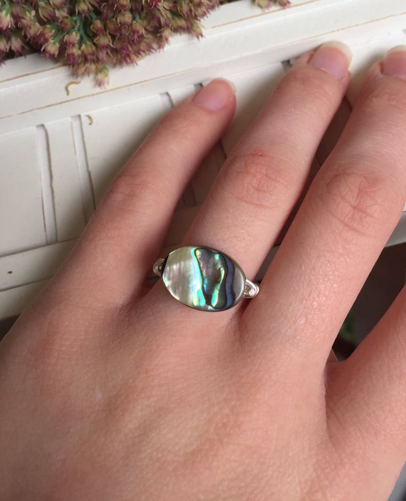 Oval Abalone Ring Abalone Shell Ring Mosaic Ring One of | Etsy