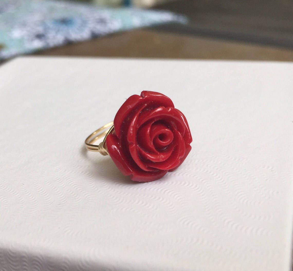 NEW STYLE Red Rose Ring Red Flower Ring Red Rose Flower | Etsy