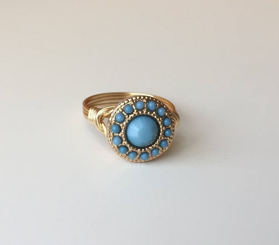 Sky Blue and Gold Ring Sparkly Ring Light Blue Ring Sky | Etsy