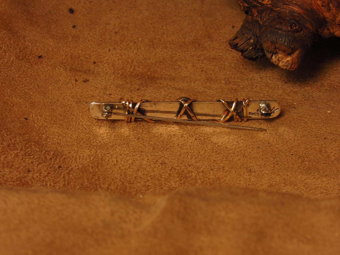 Sterling Silver Bar Pin With Gold Fill Wrap and Blue Stone - Etsy