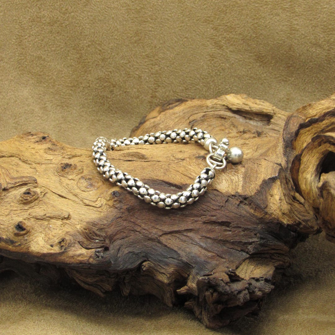 950 Silver Chain Bracelet With Safety Clasp and Dangling Bead - Etsy