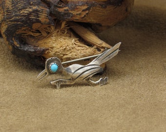 Zuni Style Sterling Pin Roadrunner Inlaid Turquoise and Other Stones ...