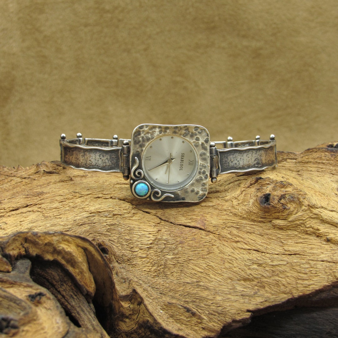 Sterling Silver Watch Link Band With Lab Opal Stone - Etsy