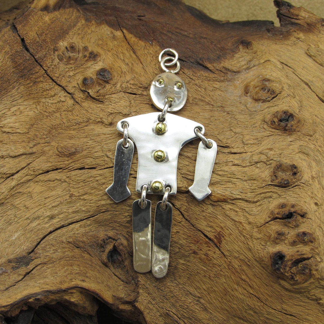 Sterling Silver and Brass Hinged Figure With Moving Arms and Legs ...