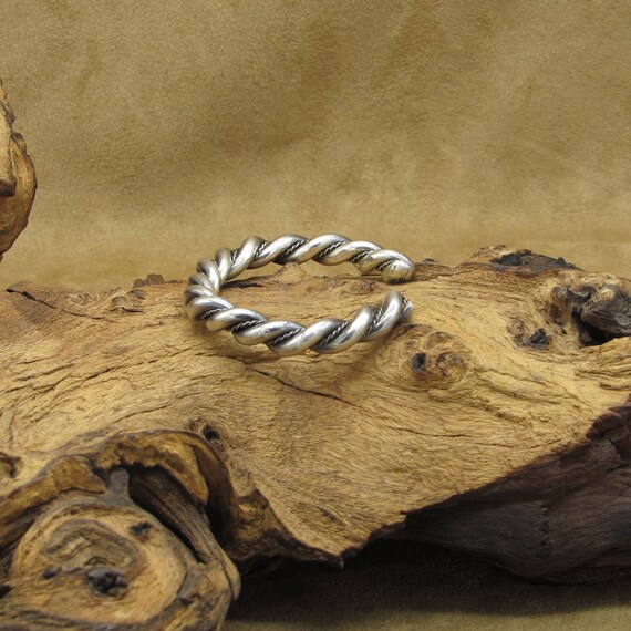 Sterling Silver Twisted Wire Rope Cuff Bracelet - Gem