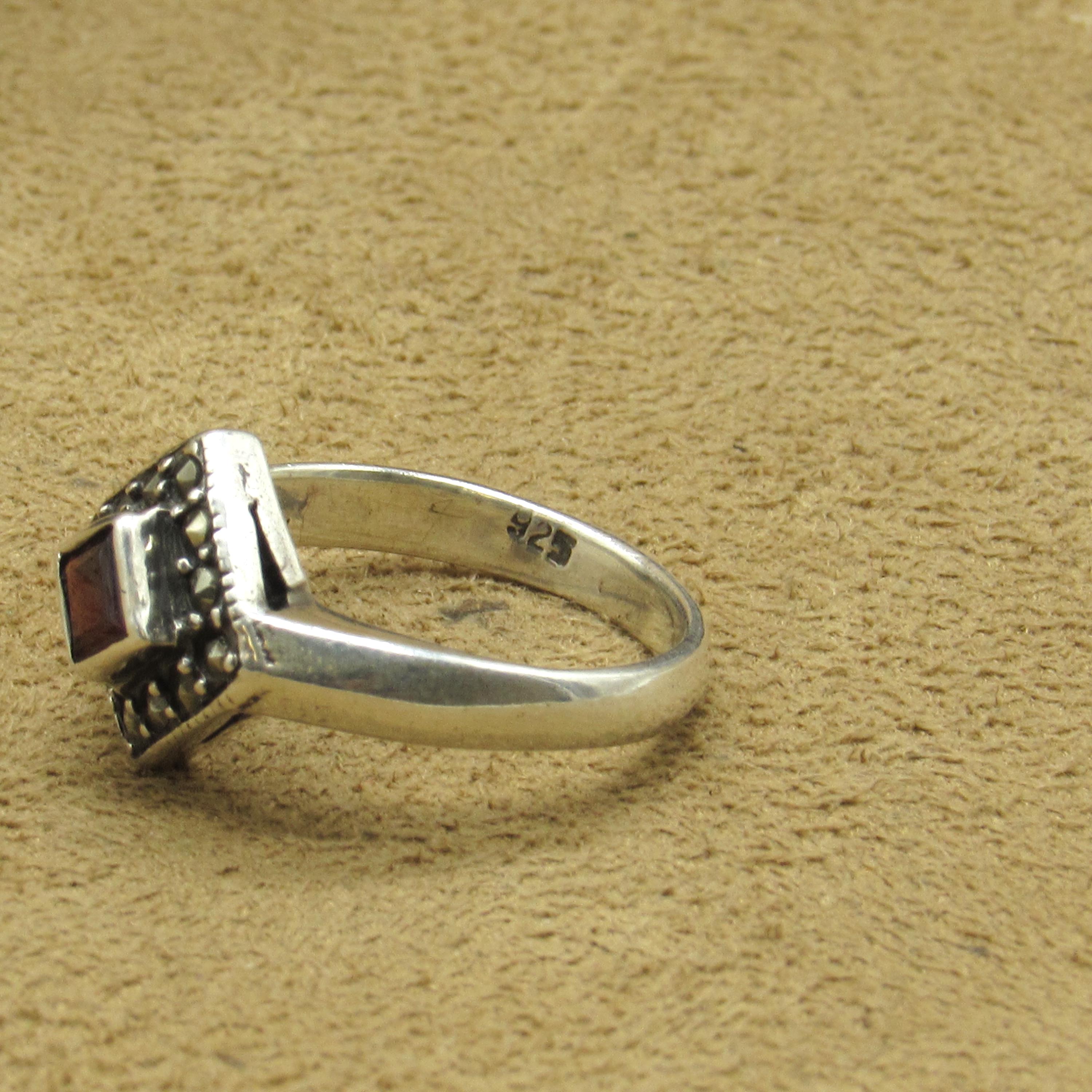 Sterling Silver Square Garnet Ring With Marcasite Accents Size 5.75 - Etsy