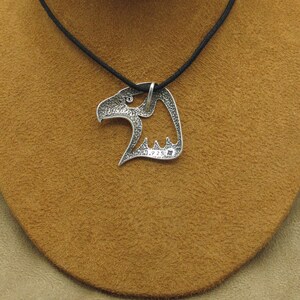 Vintage Sterling Silver Cut-out Eagle Head Design Pendant on Black Cord ...