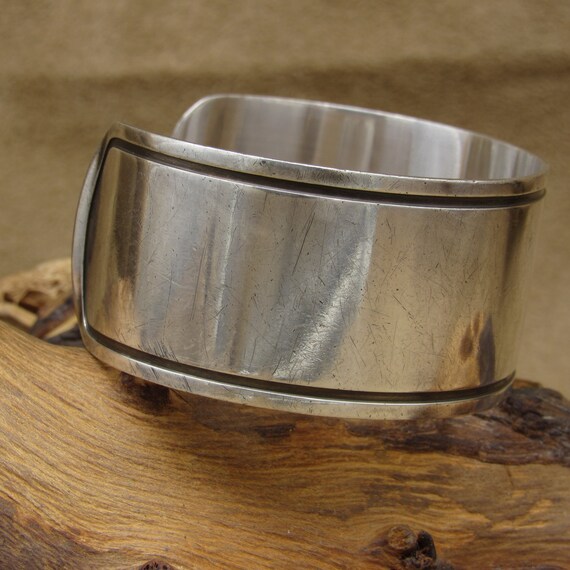 Wide Sterling Silver Large Size Cuff Bracelet - Gem