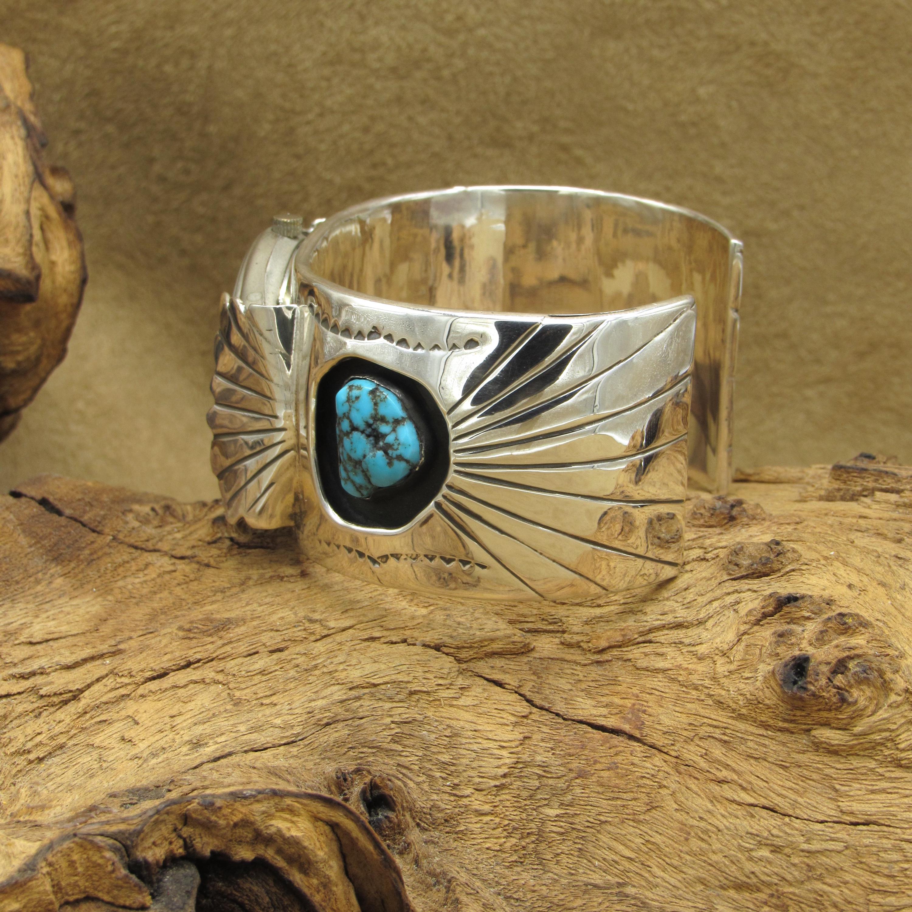 Sterling Silver and Turquoise Shadow Box Watch Bracelet - Etsy