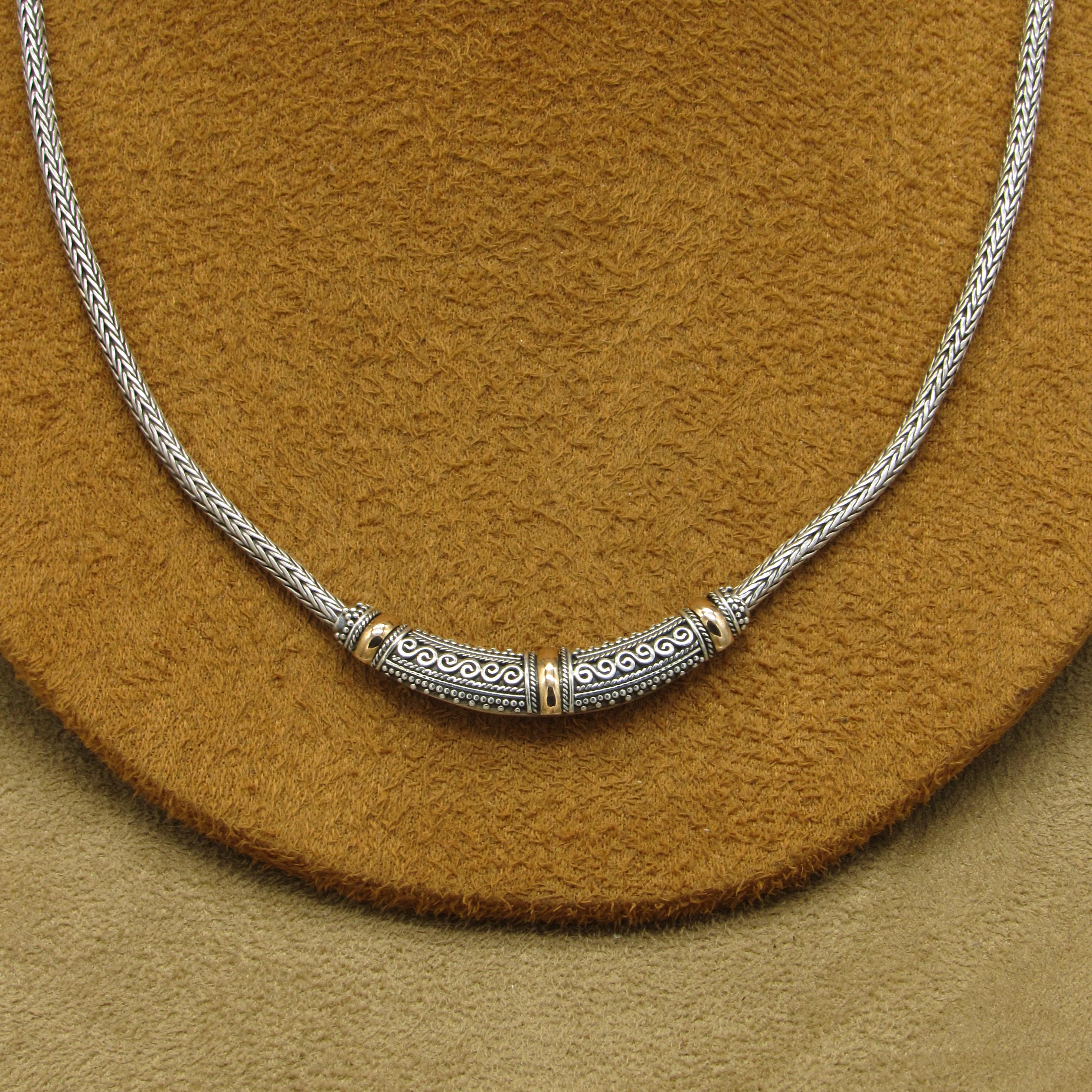 Sterling Silver Woven Chain Necklace With Bali-style Center Pendant - Etsy