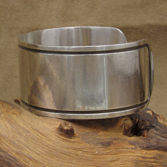 Wide Sterling Silver Large Size Cuff Bracelet - Gem