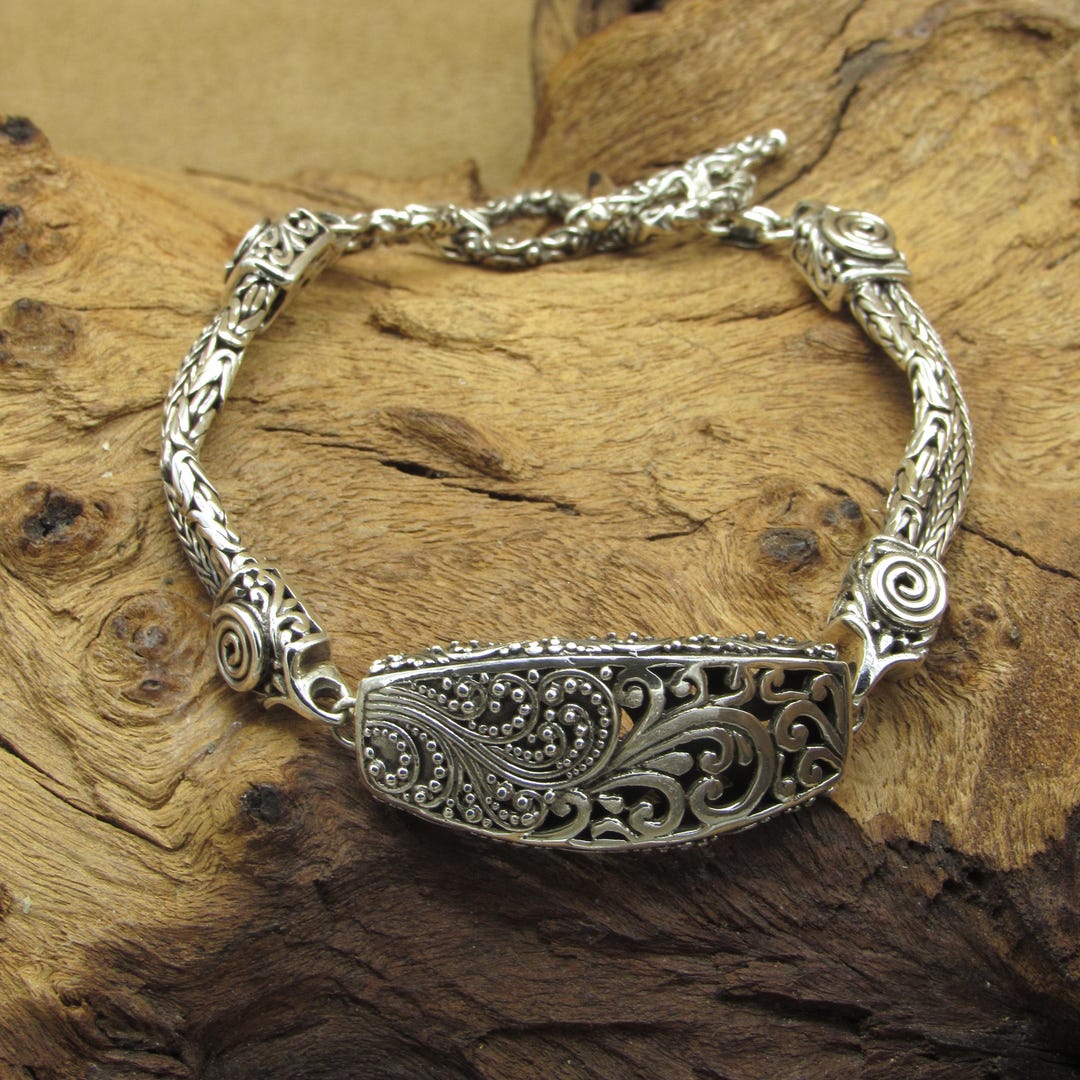 Ornate Sterling Silver Link and Chain Toggle Bracelet by Sarda - Etsy