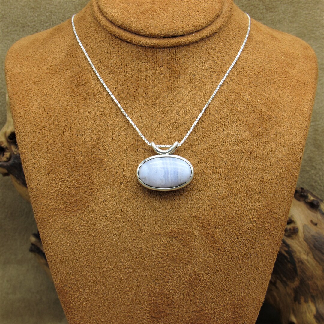 Sterling Silver and Lace Agate Pendant With Chain - Etsy