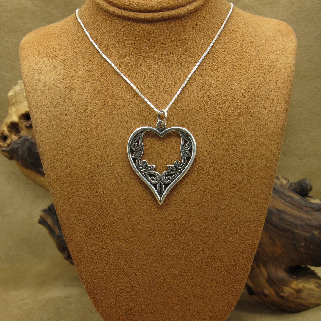 Vintage Sterling Silver Heart Cut-out Necklace - Etsy