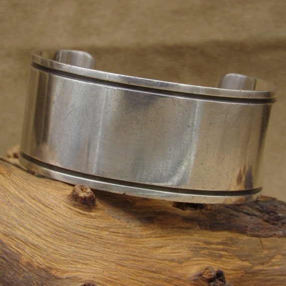 Wide Sterling Silver Large Size Cuff Bracelet - Gem