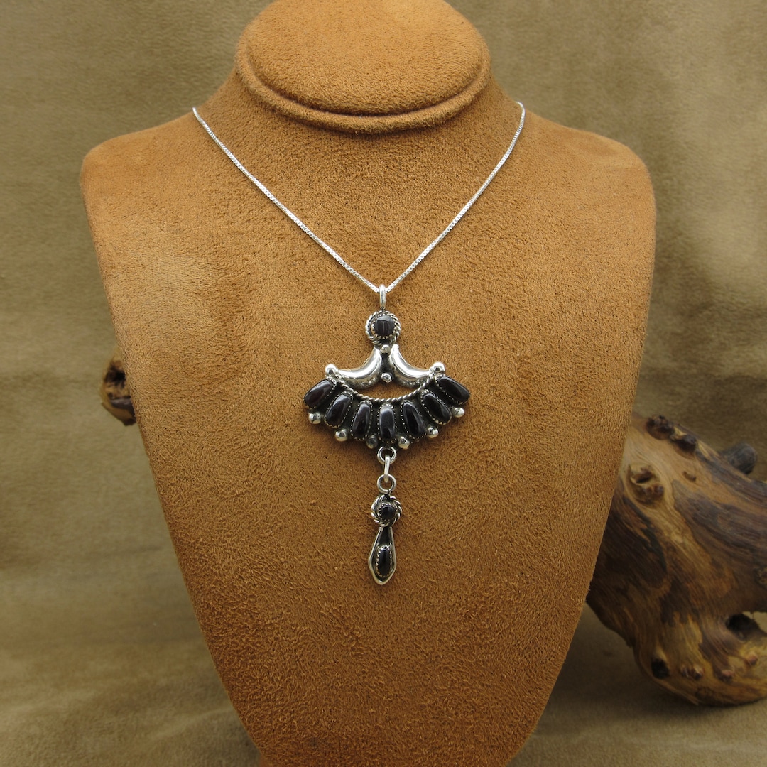 Sterling Silver and Jet Cluster Necklace by Bill and Lou Zuni - Etsy