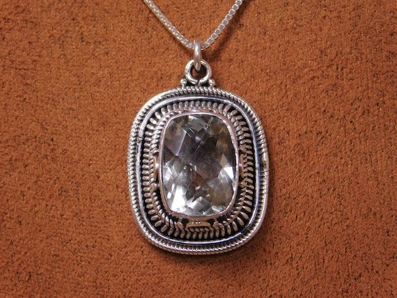 Vintage Sterling Silver Square Quartz Necklace - Gem