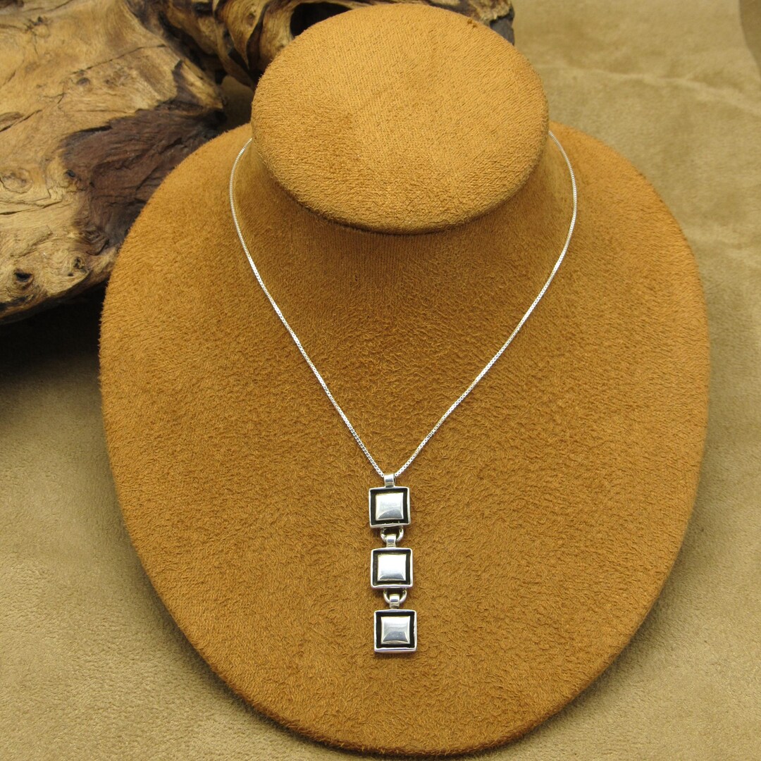 Sterling Silver Three Vertical Squares Pendant Necklace - Etsy