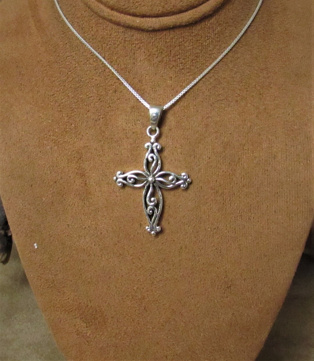 Sterling Silver Open Work Cross Necklace - Etsy