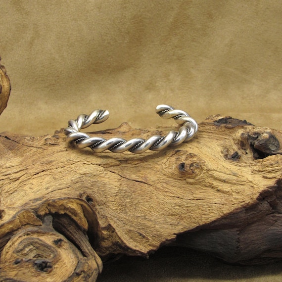 Sterling Silver Twisted Wire Rope Cuff Bracelet - Gem