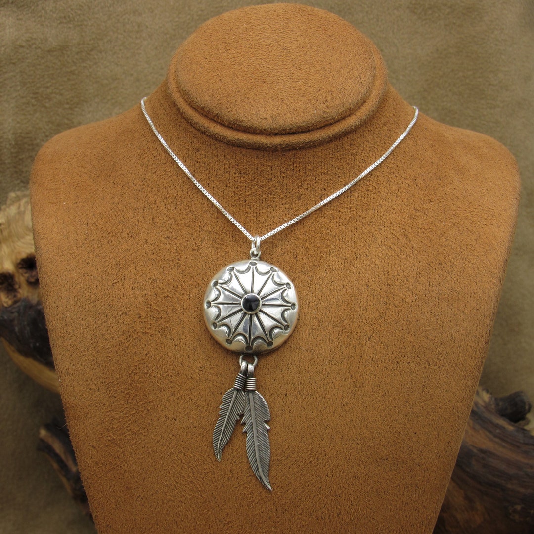 Vintage Sterling Silver Southwestern Concho Pendant With Silver ...