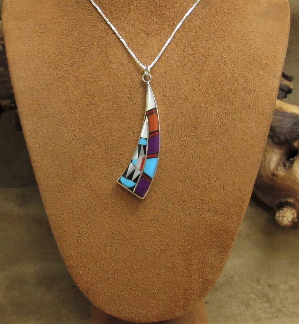 Sterling Silver Block Inlay Pendant and Chain Necklace - Etsy