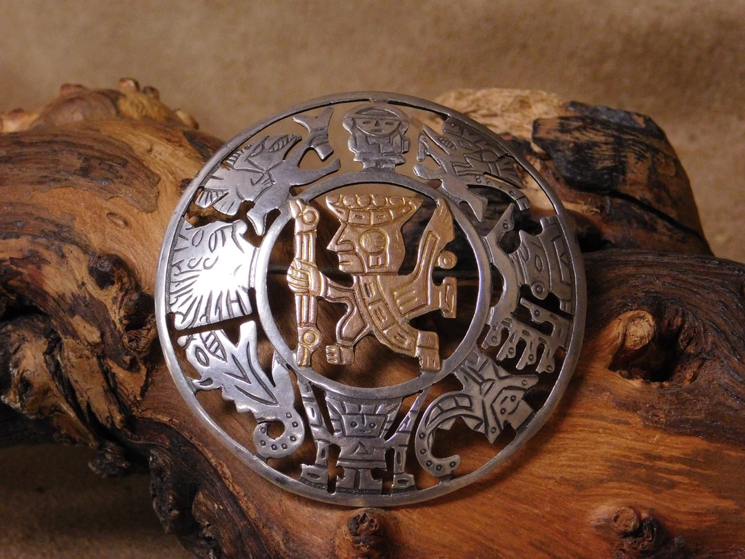 Vintage Sterling Silver and 18K Gold Aztec Pin/pendant - Etsy