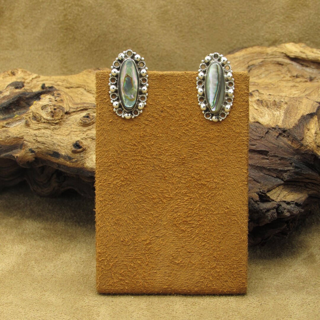 Mexican Crown Hallmark Sterling Silver Abalone Shell Clip on Earrings ...