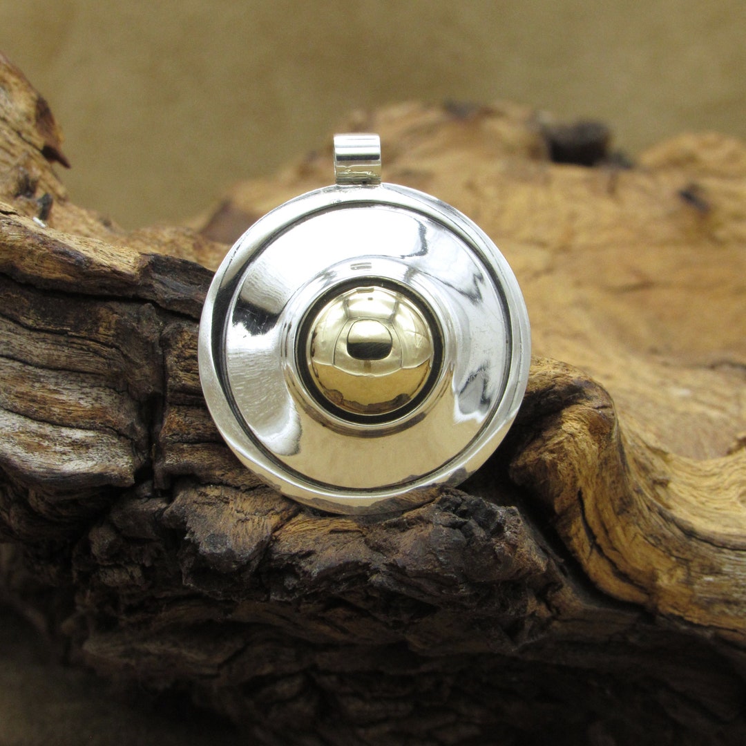 Round Sterling Silver Pendant From Mexico With Gold Ball Center - Etsy