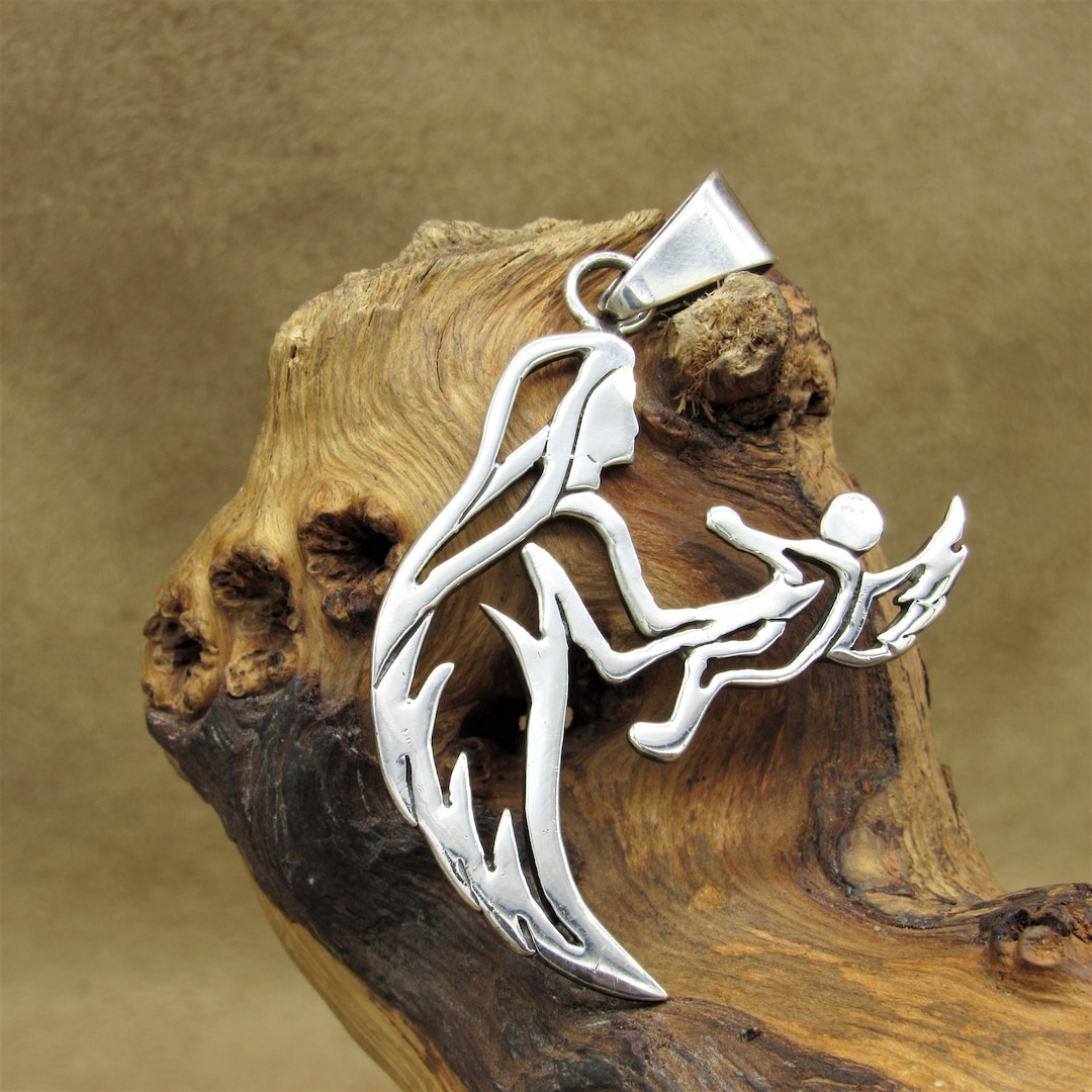 Sterling Silver Mother and Angel Baby Pendant - Etsy