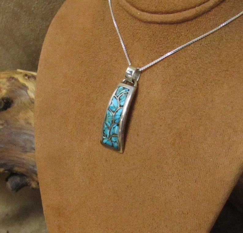 Southwest Sterling Silver Turquoise Chip Inlay Necklace 2 | Etsy