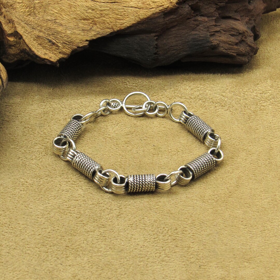 Sterling Silver Wrapped Wire Cylinder Link Bracelet - Etsy