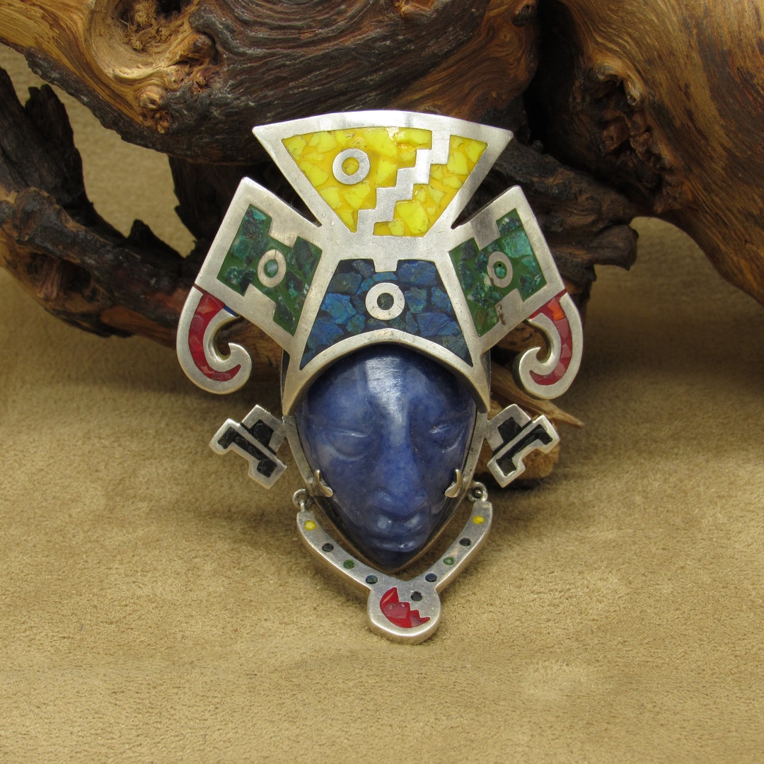 Large Colorful Sterling Silver Mask Pendant From Mexico - Etsy