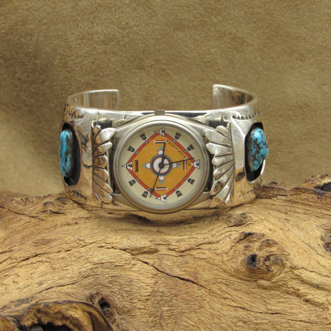 Sterling Silver and Turquoise Shadow Box Watch Bracelet - Etsy