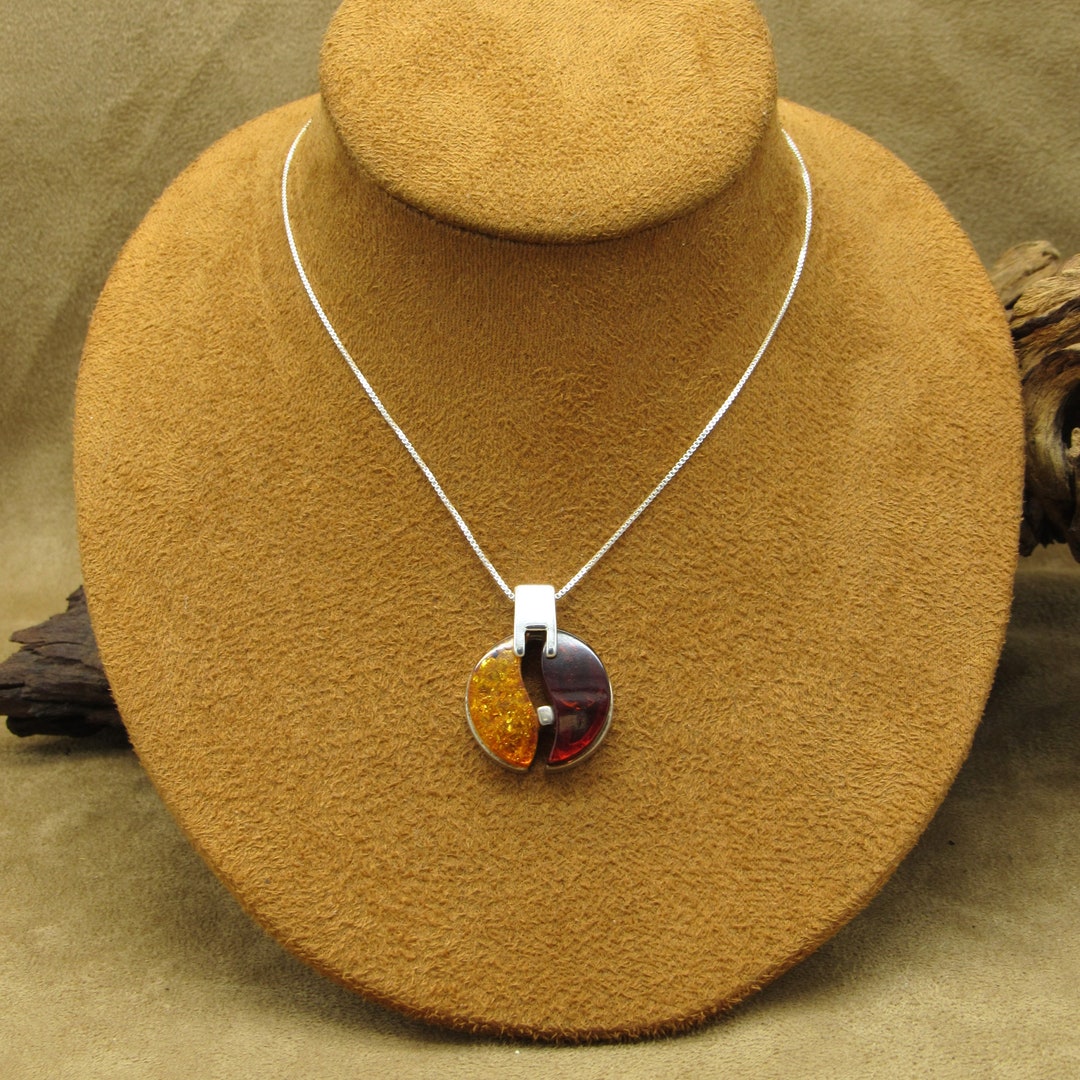 Vintage Sterling Silver Yin Yang Butterscotch and Red Amber Necklace - Etsy