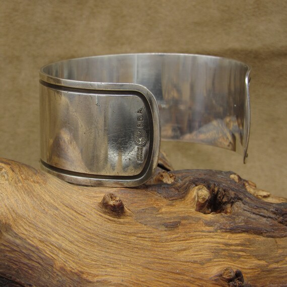 Wide Sterling Silver Large Size Cuff Bracelet - Gem