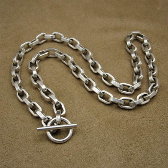 Heavy 20.5 Inch Handmade Sterling Silver Toggle Chain - Gem