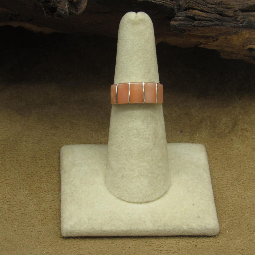 Sterling Silver Pink Coral Channel Inlay Ring Size 6.25 - Etsy
