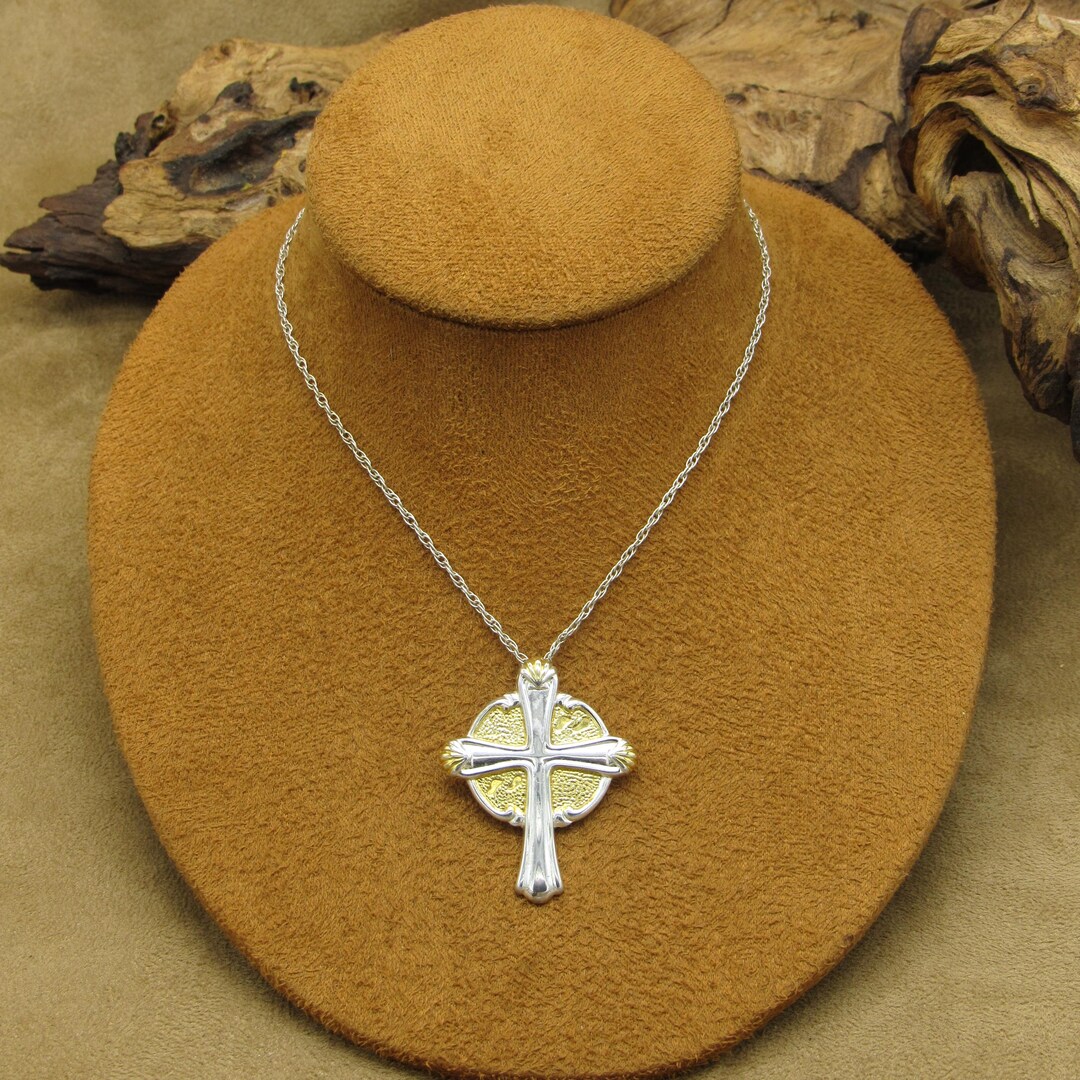 Gold Tone Sterling Silver Medallion Cross Pendant Necklace by Gorham - Etsy
