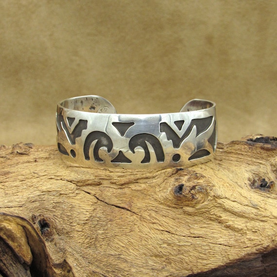 Vintage Sterling Silver Overlay Cuff Bracelet - Gem