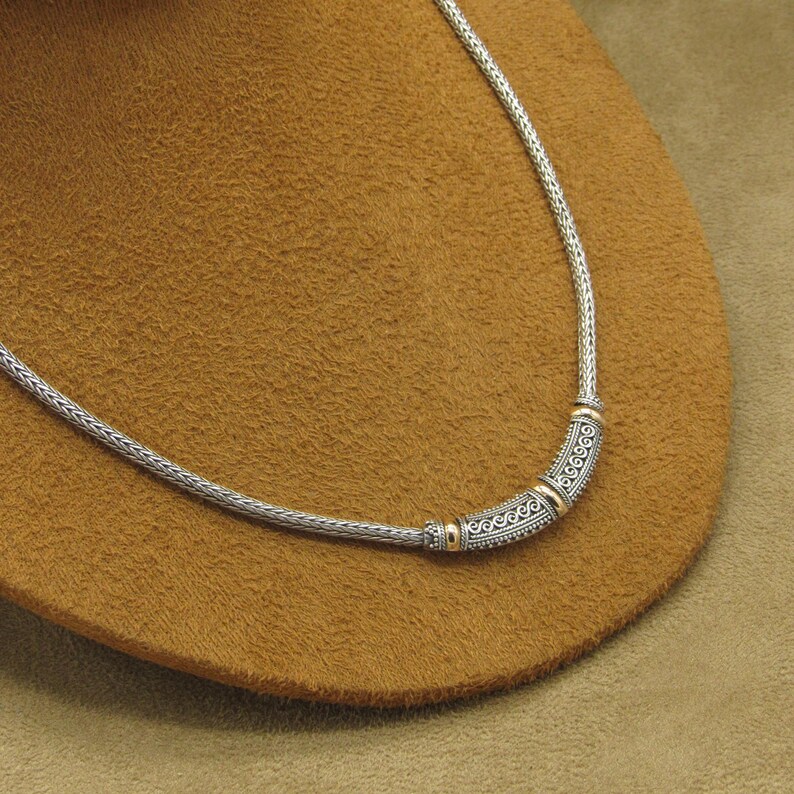 Sterling Silver Woven Chain Necklace With Bali-style Center Pendant - Etsy