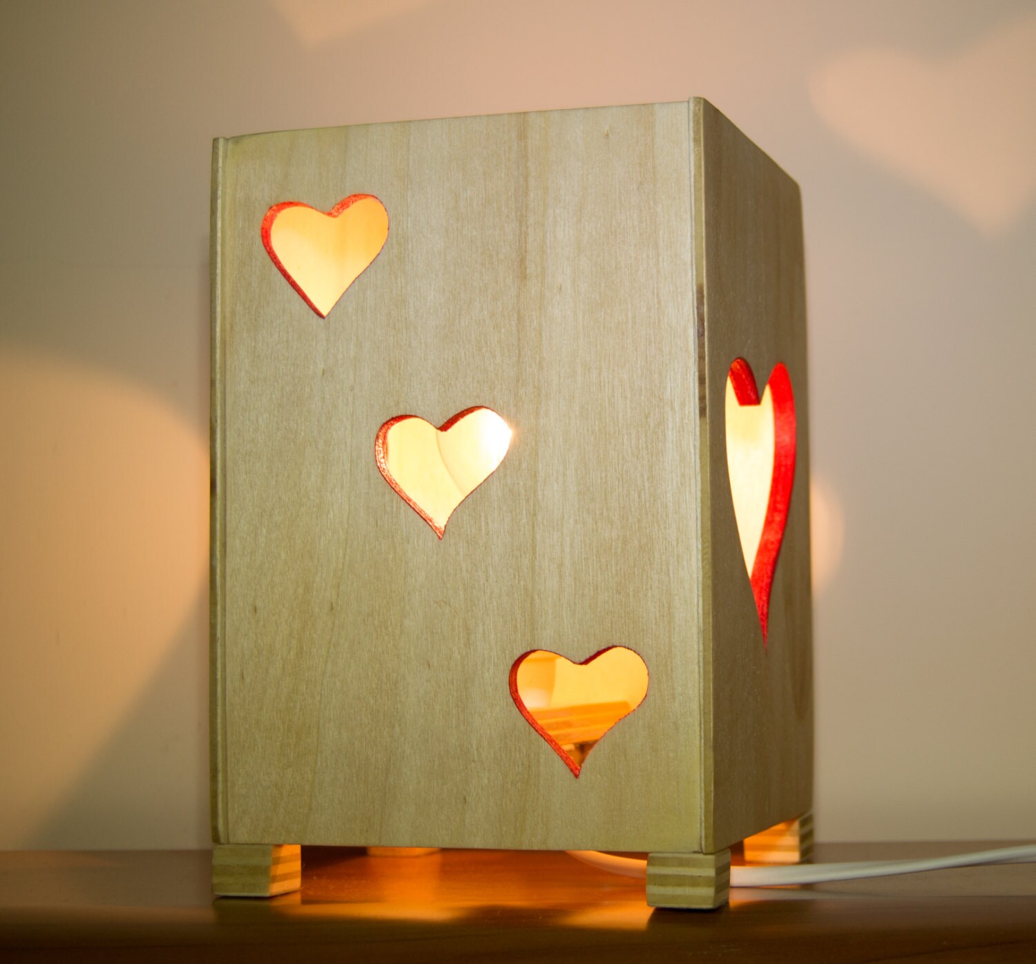 HEART Love WOOD LAMP in Modern Design, Bedside and Reading Lamp for ...