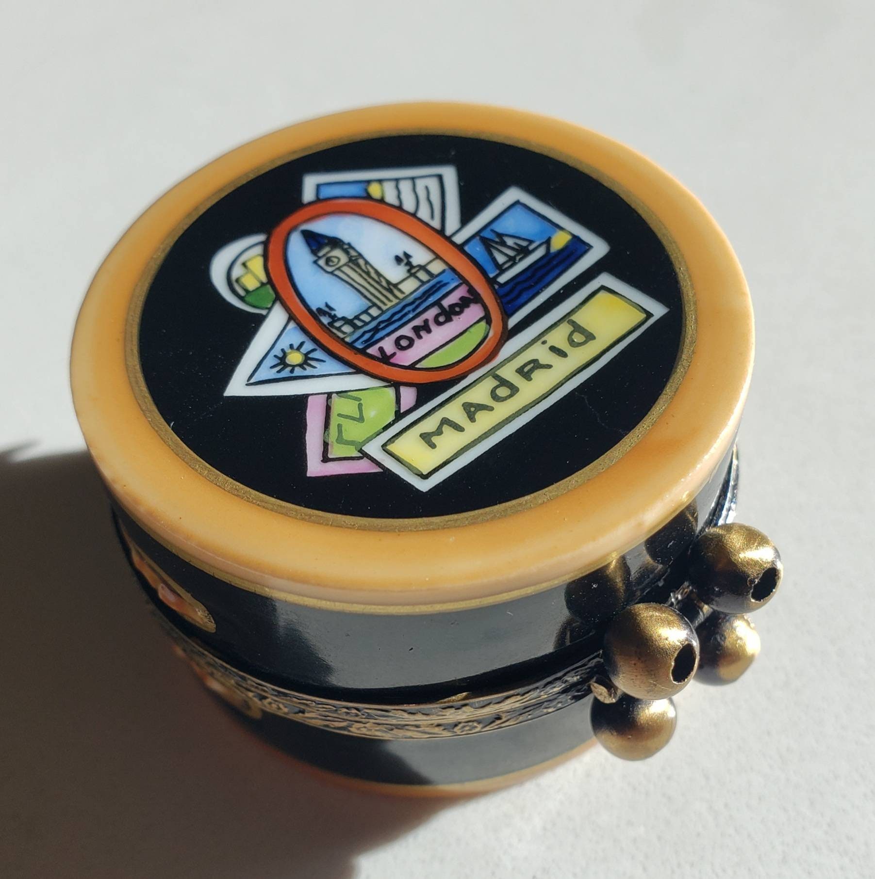 Vintage Signed Limoges Porcelain Trinket Box Round Suitcase World ...