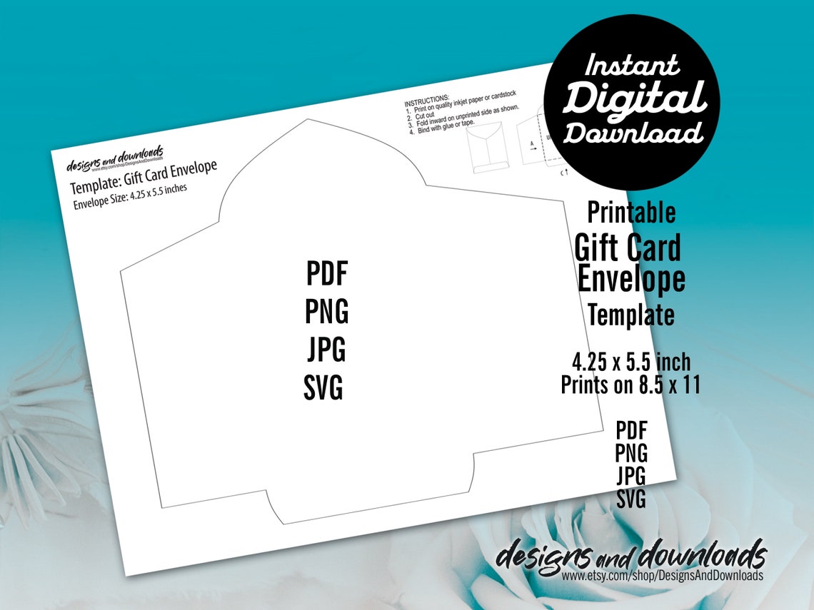 Large Printable Gift Card Envelope Template - Etsy