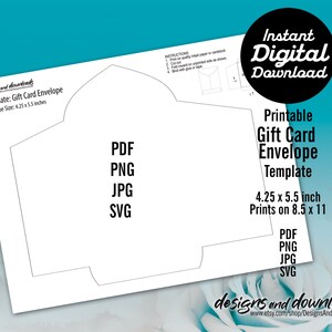Large Printable Gift Card Envelope Template - Etsy